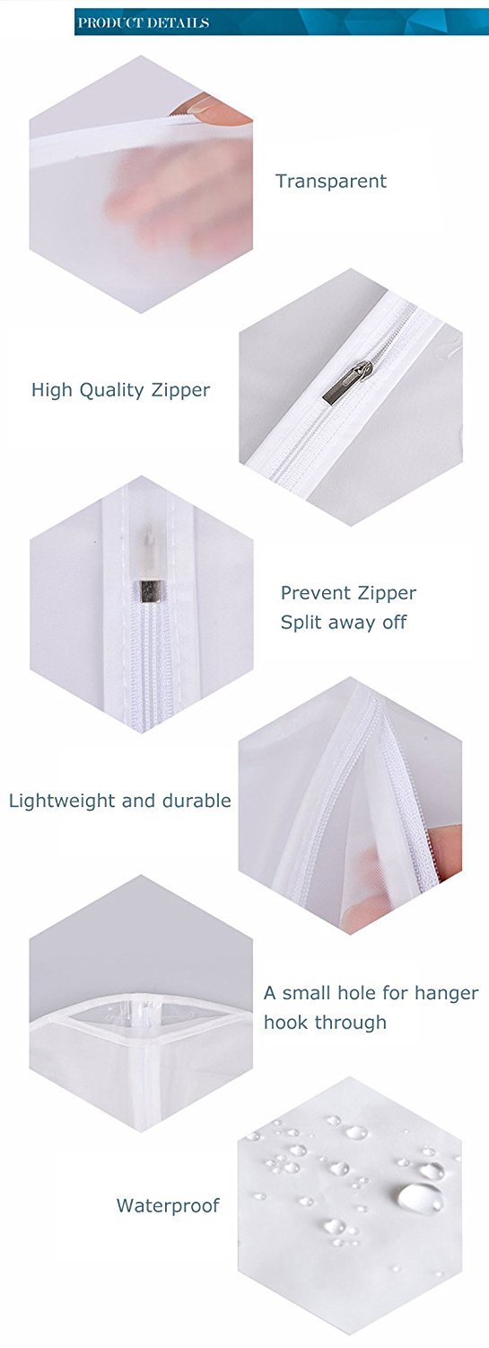 In kds Transparent PEVA Dress Garment Bag Suit Bag with Zipper Pack of 6, 4Medium and 2 Large
