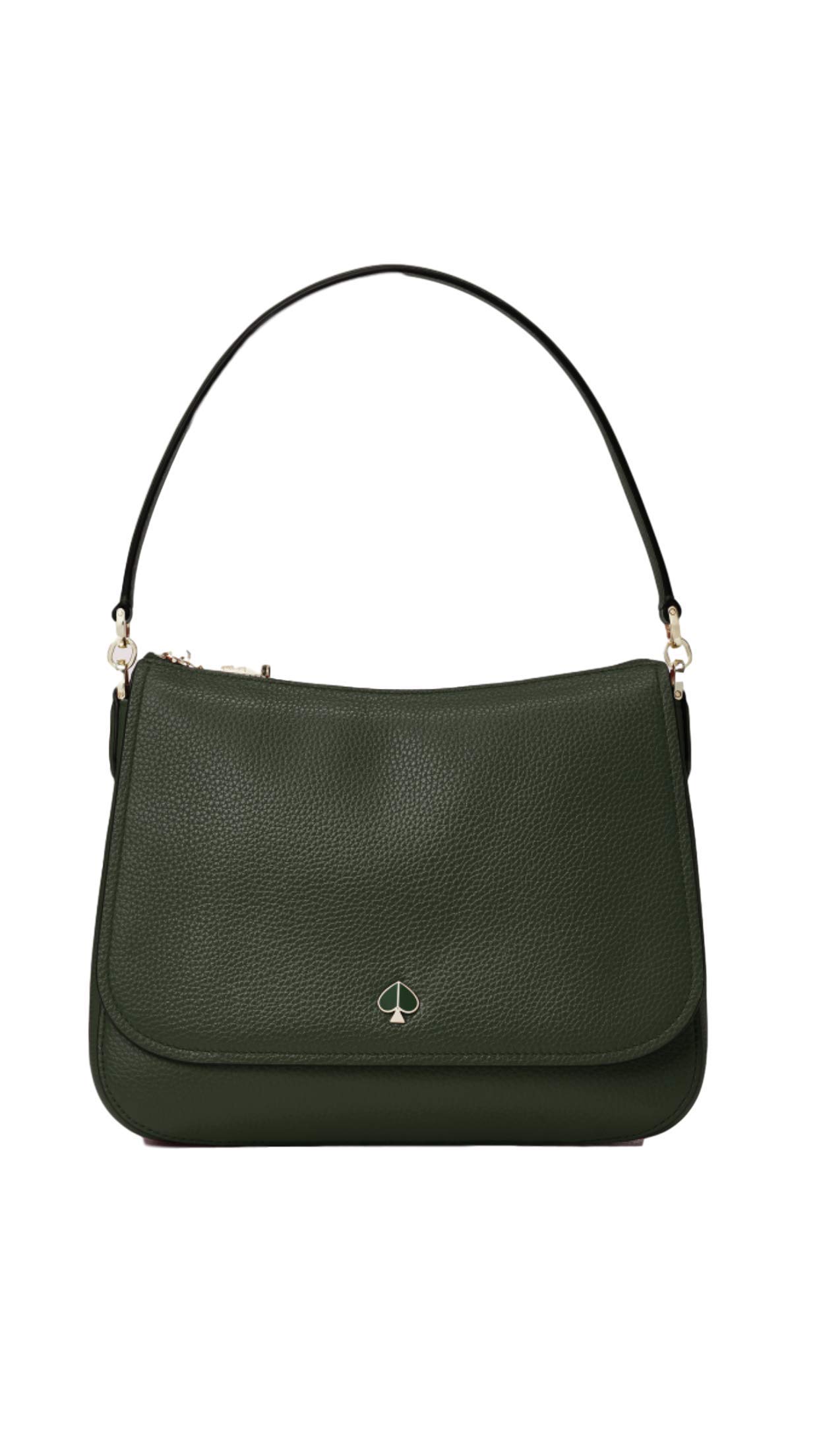 Kate Spade New York Polly Medium Convertible Leather Flap Shoulder Bag in Deep Evergreen
