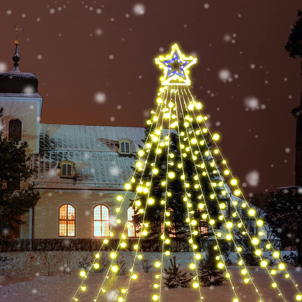 Joiedomi 345 LED Christmas Decoration Star Lights, 11.5Ft 8 Lighting Modes Decorative Tree Lights with Topper Star for Christmas Tree, Party Wedding Garden Yard Patio Xmas Outdoor Décor(Warm Whit)