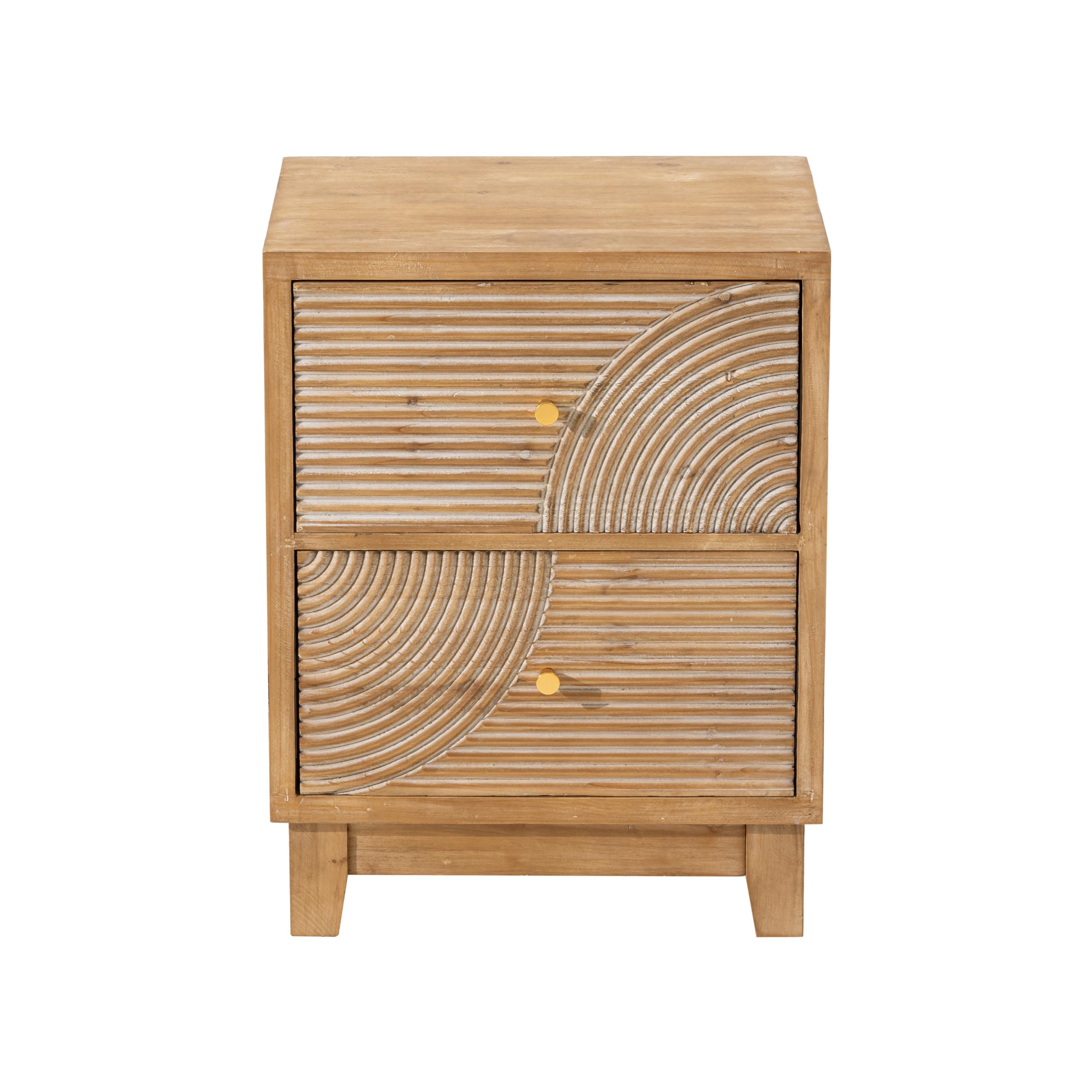 COZAYH 2-Drawer Farmhouse Nightstand, Mid Century Nightstand Fully Assembled with Handcrafted Wood Ring Pattern for Boho, Mid-Century, Rustic Style, Natural Wood