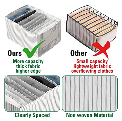 Lallamotion 2PCS Drawer Organizers for Clothing, 7 Grids Wardrobe Clothes Organizer, Clothes Drawer Organizer, Drawer Organizer Clothes, Jeans, Sweater, T-Shirts