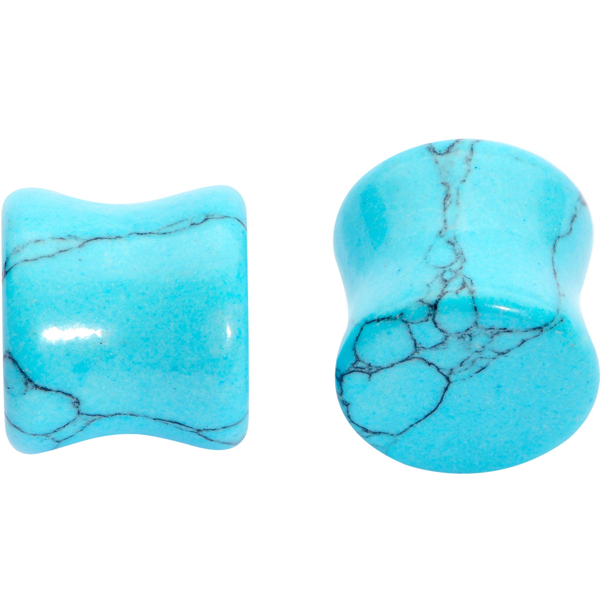 Body Candy Unisex 1/2" 2PC Organic Turquoise Stone Saddle Plugs Double Flare Plug Ear Plug Gauges 12mm