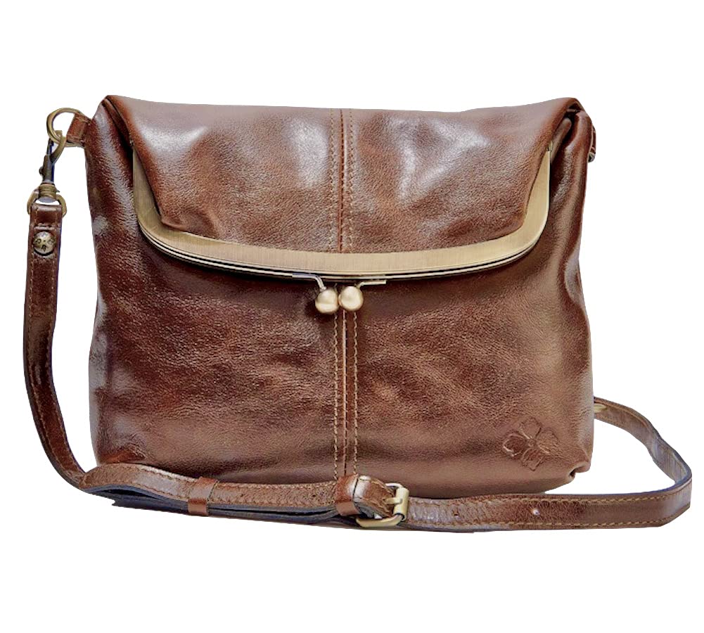 Patricia Nash Distressed Vintage Leather Barsby Crossbody in Cognac
