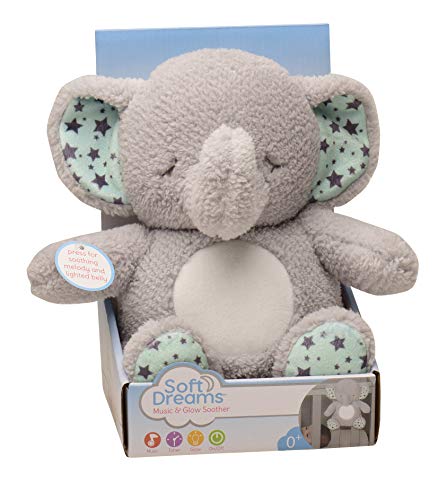 Soft Dreams Elephant Music and Glow Soother, Grey/Mint