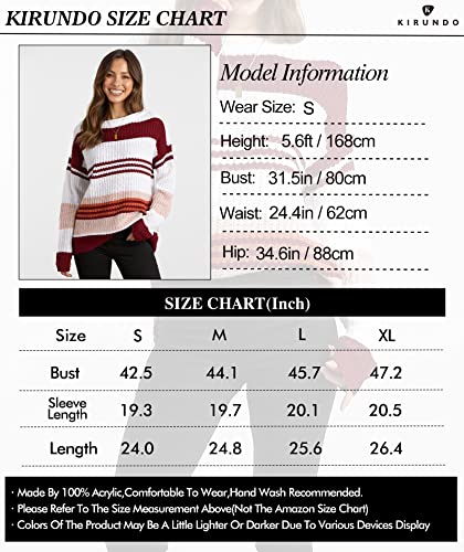 KIRUNDO 2023 Fall Winter Women's Striped Color Block Short Sweater Long Sleeve Crew Neck Casual Loose Knit Pullover Tops(Medium, 1977-Orange)
