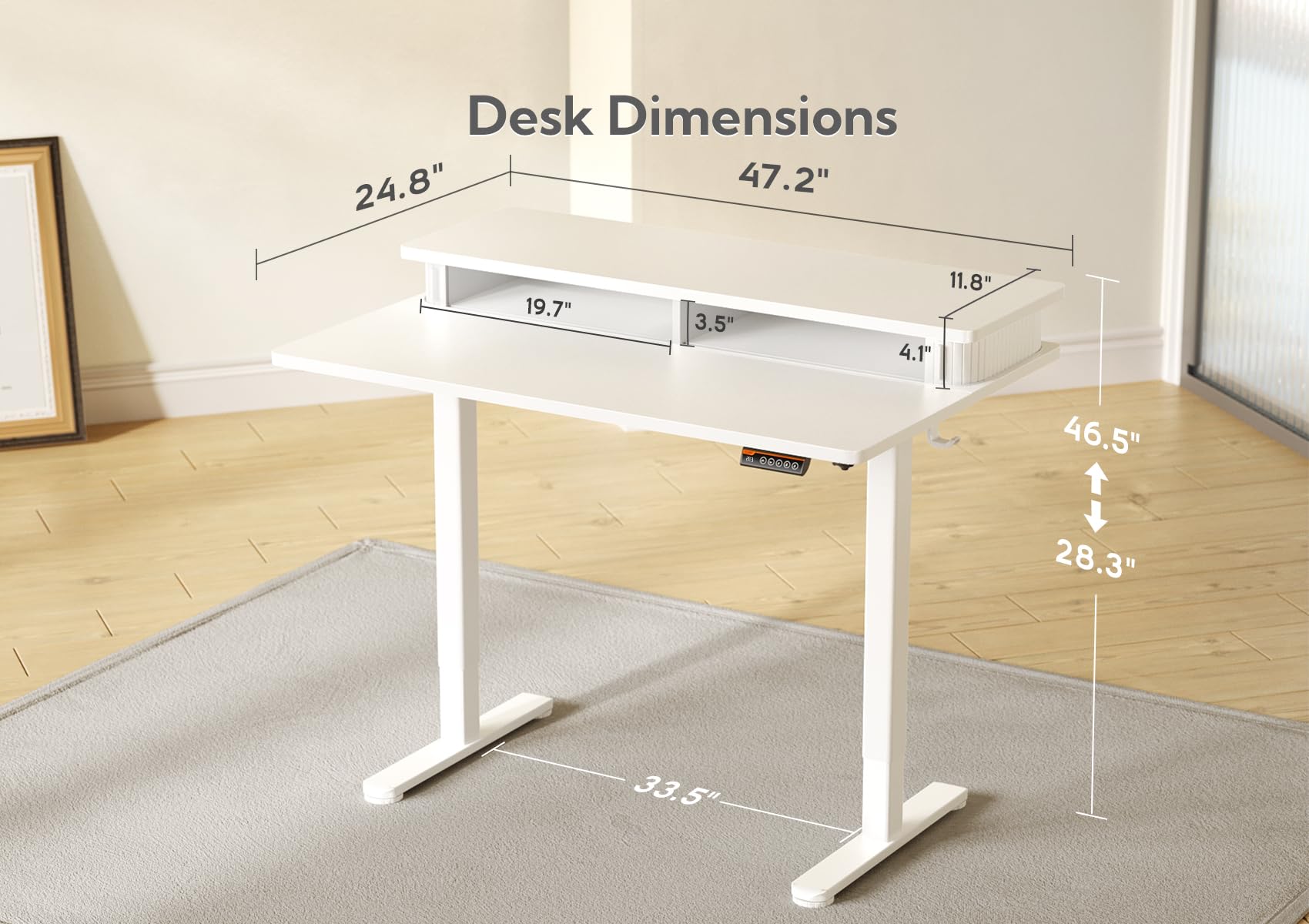 Claiks Standing Desk with Roller Shutter Door, Electric Standing Desk Adjustable Height, Adjustable Standing Desk with Storage Shelves, 48 Inch White