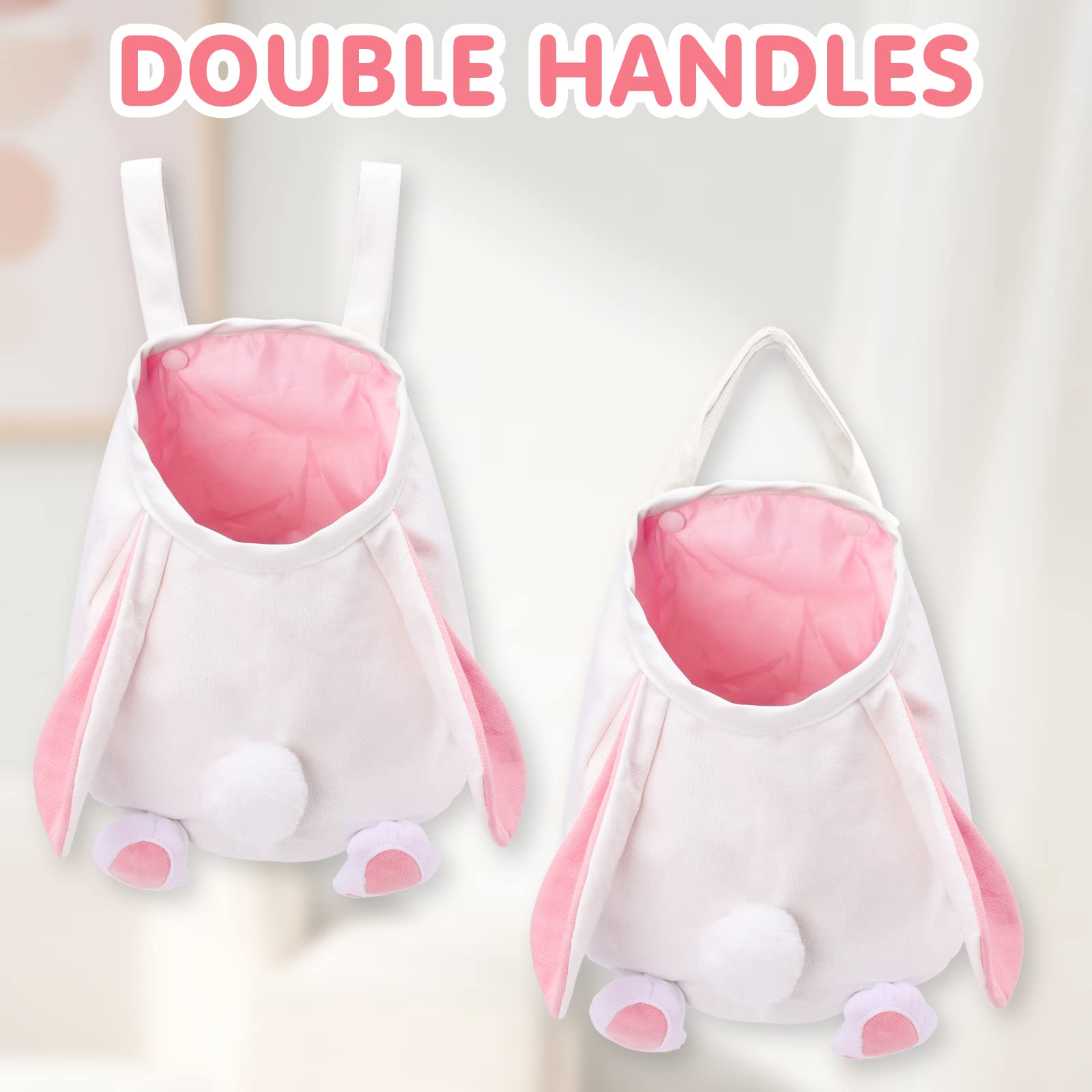 CiyvoLyeen Easter Bunny Basket Cute Rabbit Hanging Bag Easter Hanging Egg Bags Easter Gift for Boys Girls Spring Plush Storage Bag for Egg Hunting Bin Pod Car Back Seat Organizer Pink