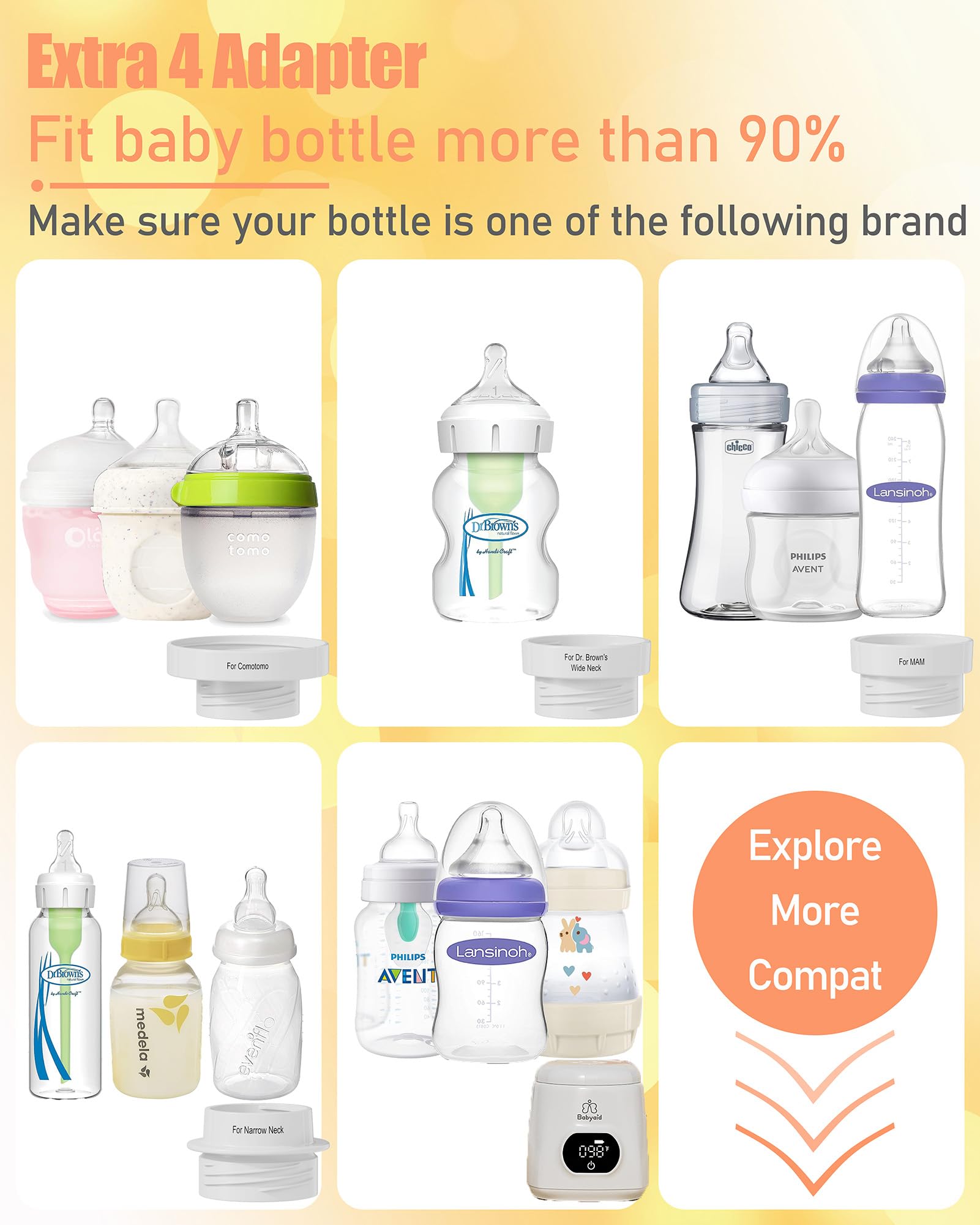 Babyaid Portable Bottle Warmer, Fast Heating Bottle Warmer with 4 Adapters, 4 Gears Temperature Smart Control Bottle Warmer, Cordless Trval Baby Bottle Warmer for Breastmilk or Formula, Pearl White