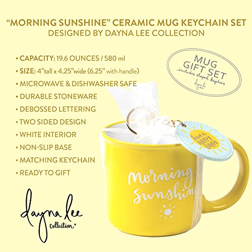 Eccolo Ceramic Coffee Mug and Keychain Charm, Large Tea Mug, Dishwasher/Microwave Safe - “Morning Sunshine”, Keychain and Stoneware Coffee Mug Set by Dayna Lee (Yellow, 19.6 oz)