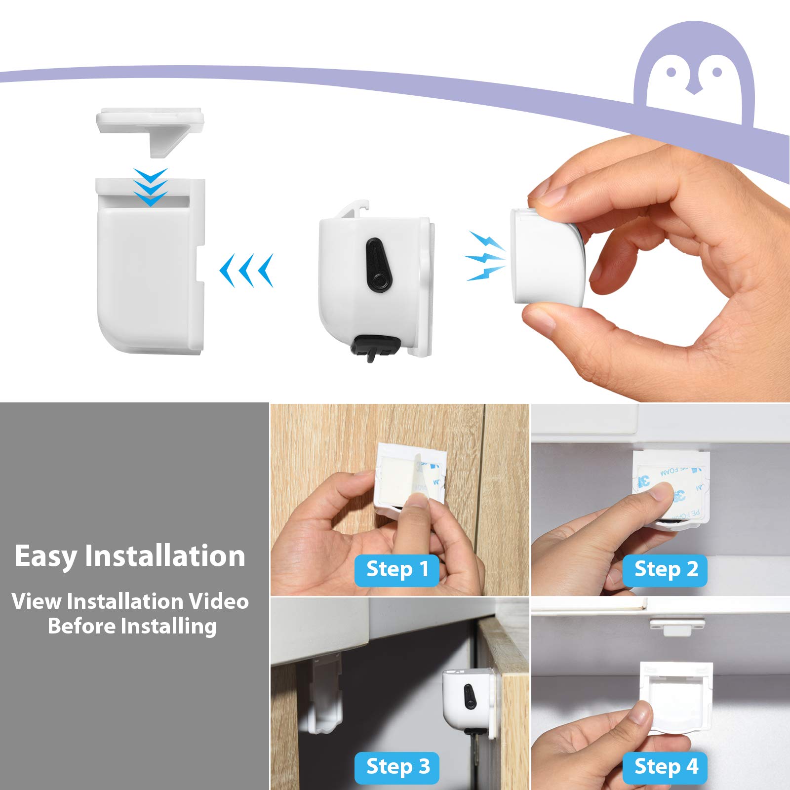 Baby Proof Cabinet Latches, Momcozy Child Safety Magnetic Cabinet and Drawer Locks Child Safety Locks for Kitchen Cabinets Doors (14 Pack Locks)