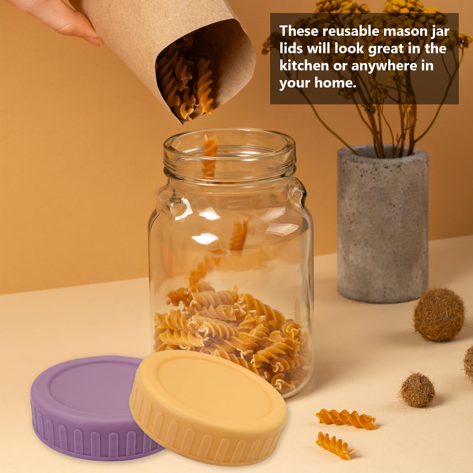CJPSL Plastic Mason Jar Lids (8PCS) - Macaron Color Mason Jar Lids for Mason Jars, Ball Jars, Kerr Jars, etc. with Silicone Rings,Thickened and leakproof, Reusable Jar Lid Tops. (Regular mouth 70 mm)