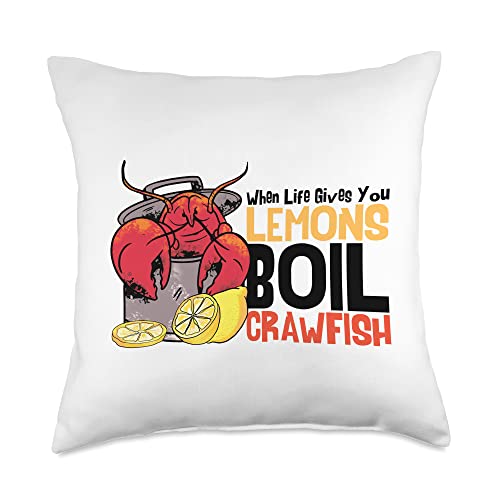 Cajun Seafood Lover Gifts for Mardi Gras When Life Gives You Lemons Boil Crawfish Louisiana Throw Pillow, 18x18, Multicolor