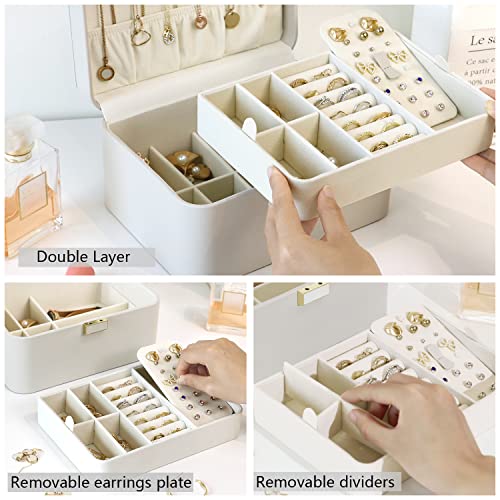 KAMIER Jewelry Organizer,2 Layer Jewelry Organizer Box for Earrings Bracelets Rings Necklaces,Luxury Leather & Soft Velvet Lined,Gift Box Packaging,Gray