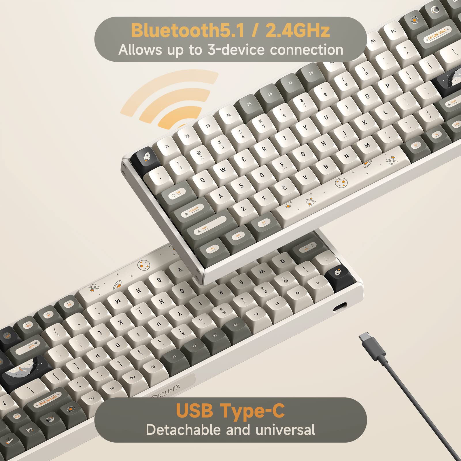 iQunix F97 Hitchhiker Gaming Keyboard, 96% Layout 100 Keys 2.4G & Bluetooth 5.1 Wireless Hot Swappable Mechanical Keyboard with Cherry MX Brown Switch for Windows/Mac/Android/iOS