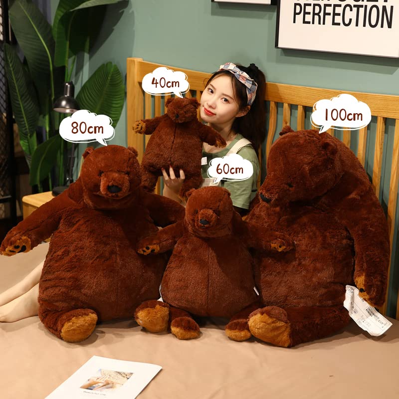 SNOWOLF Djungelskog Bear Giant Simulation 100 cm Bear Toy Stuffed Animal Plush Doll Huge Cuddly Dark Brown Teddy Bear for Home Decoration Valentine's Birthday Gift, 39.3 in/100 cm