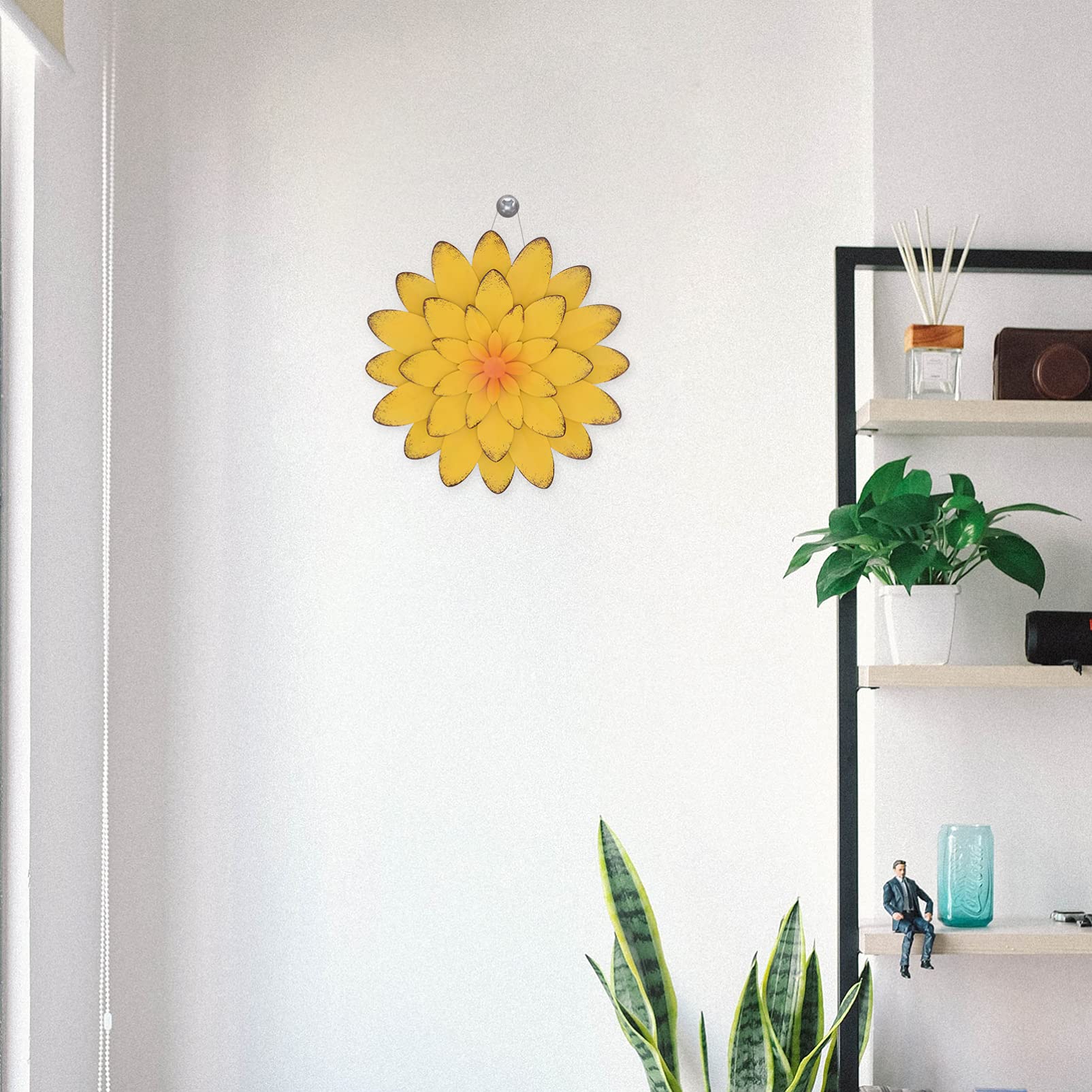 Rustic Modern Floral Sculpture 3D Iron Flower Wall Sculpture Succulent Metal Wall Decor Artificial 3D Flower Wall Art for Indoor Living Room Office Outdoor Garden Patio
