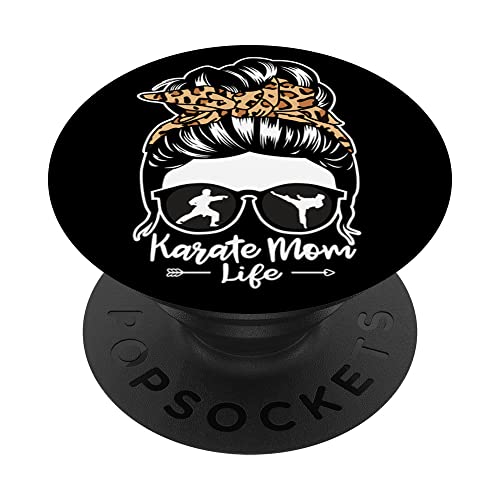 Karate Mom Life Messy Bun Hair Funny Karate PopSockets Swappable PopGrip