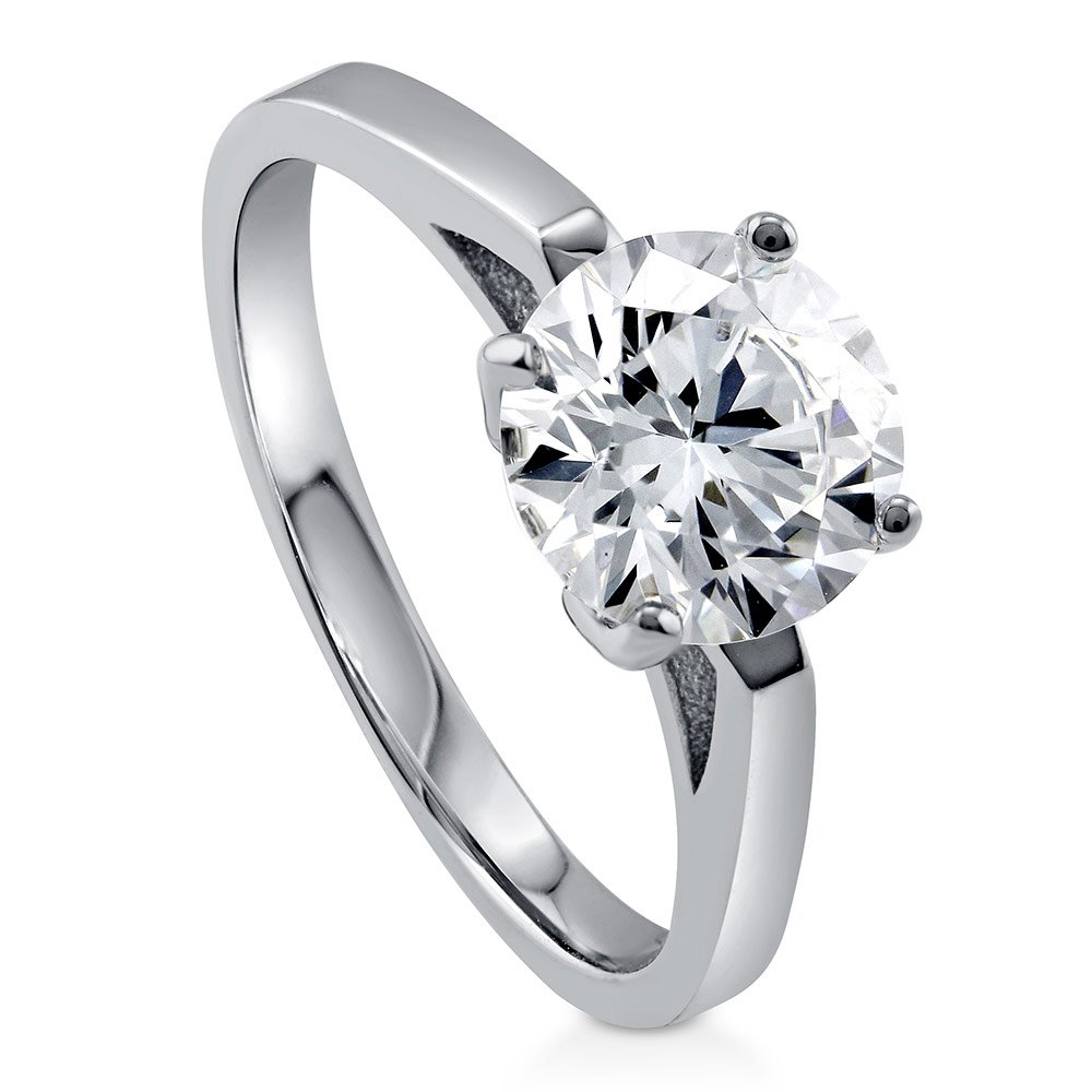 BERRICLE Sterling Silver Solitaire Wedding Engagement Rings 2 Carat Round Cubic Zirconia CZ Ring for Women, Rhodium Plated Size 8