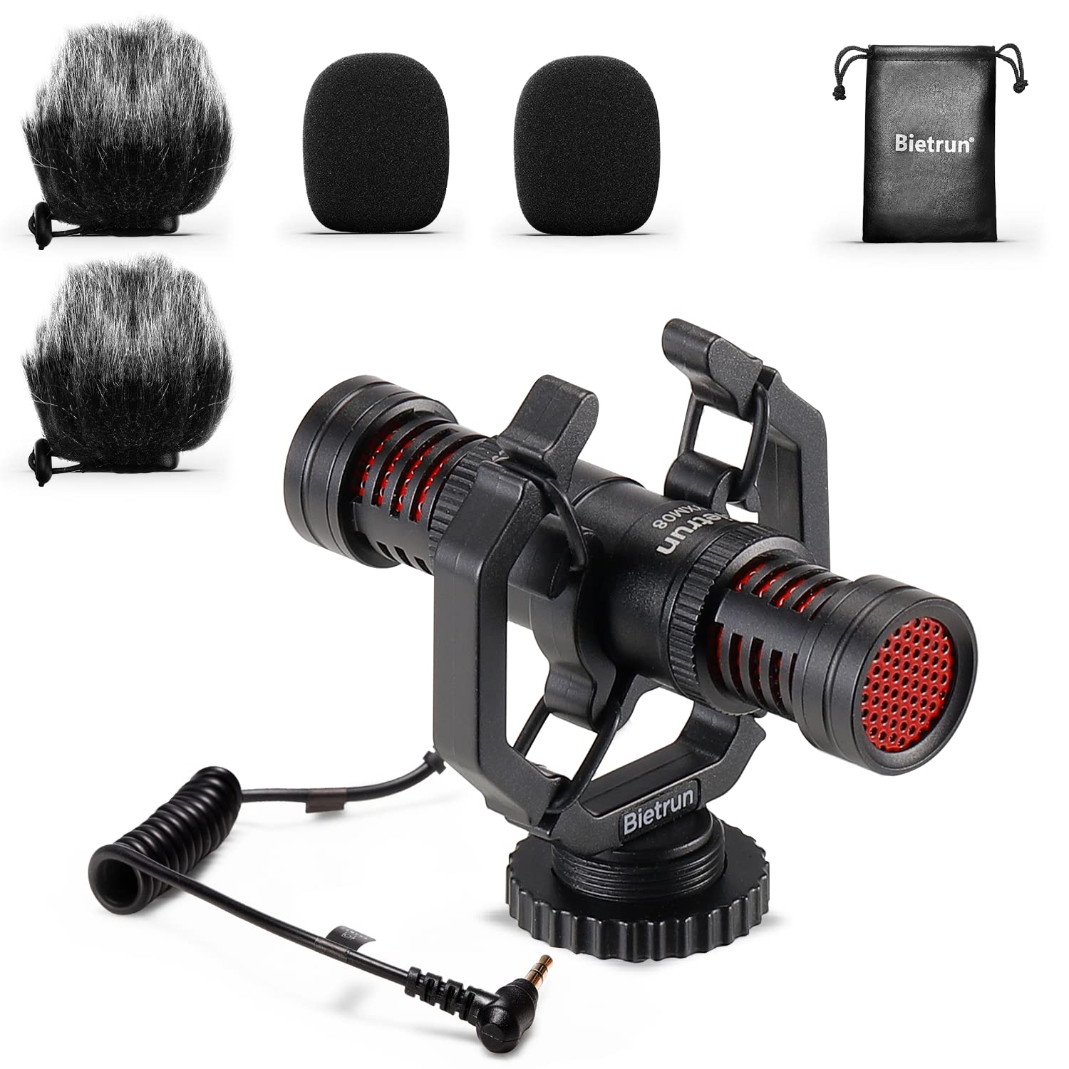 Bietrun Two-Sided Camera Microphone for Canon Sony Nikon DSLR Camera with Shock Mount, Deadcat Windscreen, Universal External Video Metal Shotgun Mic for Tiktok YouTube Vlogging, Interview, Recording