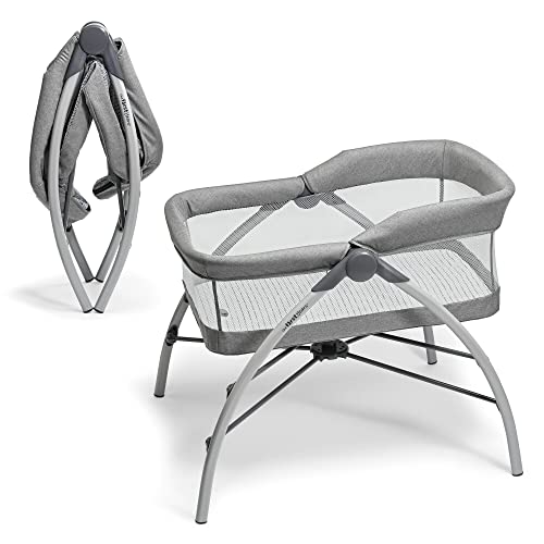The First Years First Dreams Folding Baby Bassinet - Portable Crib for Travel - Bassinet Bedside Sleeper for Baby - White