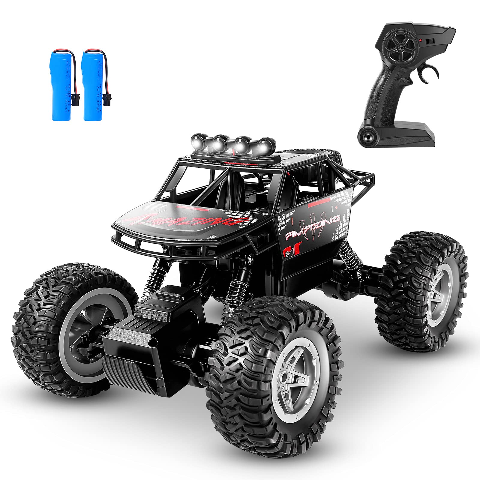 HENEROAR RC Cars,1:14 Scale All Terrain Remote Control Car, 4WD 2.4GHz Off Road Monster Vehicle RC Truck Crawler with Dual Motors, 2 Rechargeable Batteries for 90 Min Play, Toy Gift for Boys Girls
