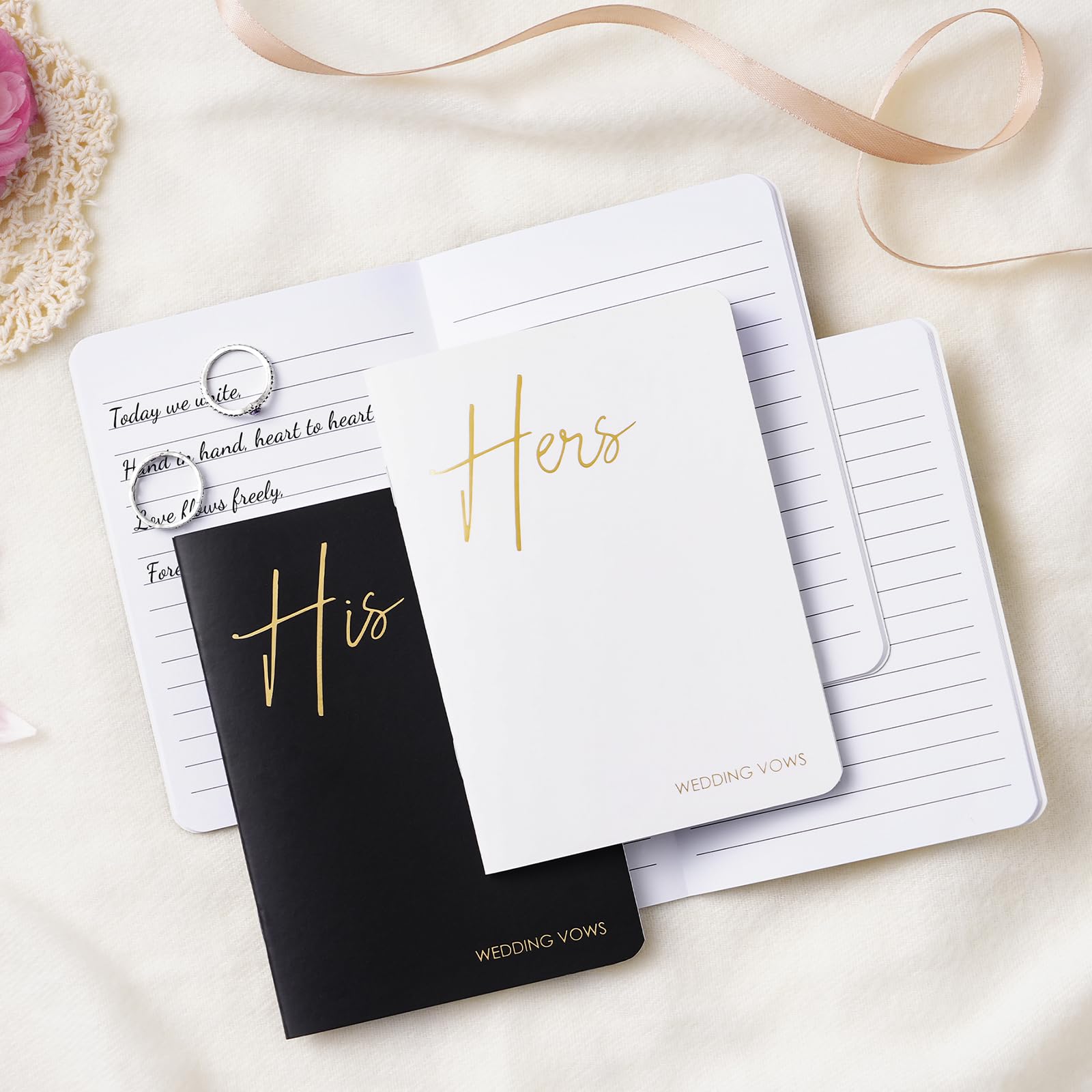 URSUNSHINE Vow Books His and Hers - Wedding Vow Books with Gold Foil Lettering, 5.5" X 4", Plenty Space to Write for Your Vows, Perfect Essentials for Your Wedding Day/Aniversaries - Black & White