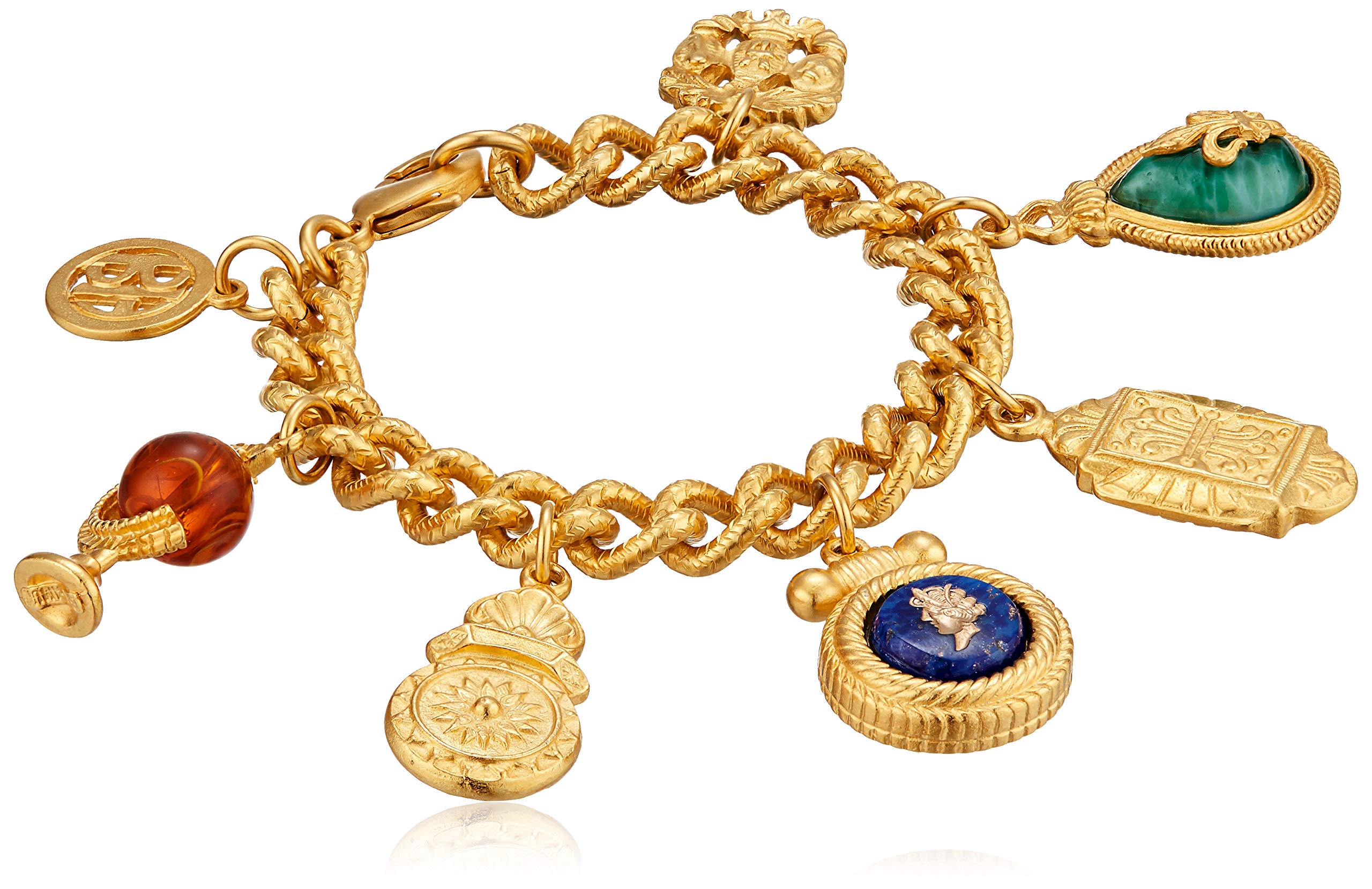 Ben Amun Jewelry Royal Charm Vintage-Inspired Gold Multi Charm Bracelet, 7" Length, Gold, One Size
