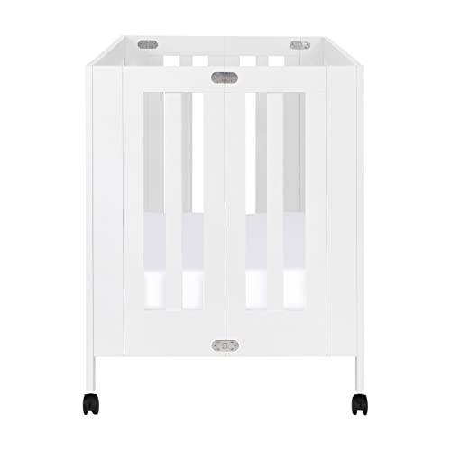 Babyletto Maki Full-Size 2-in-1 Portable Folding Crib with Toddler Bed Conversion Kit in White, Greenguard Gold Certified