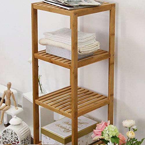 Peach Tree Bamboo Bathroom Shelf Stand Rack Kitchen Living Room Holder Plant Flower Stand Utility Storage Shelf (4-Tier)
