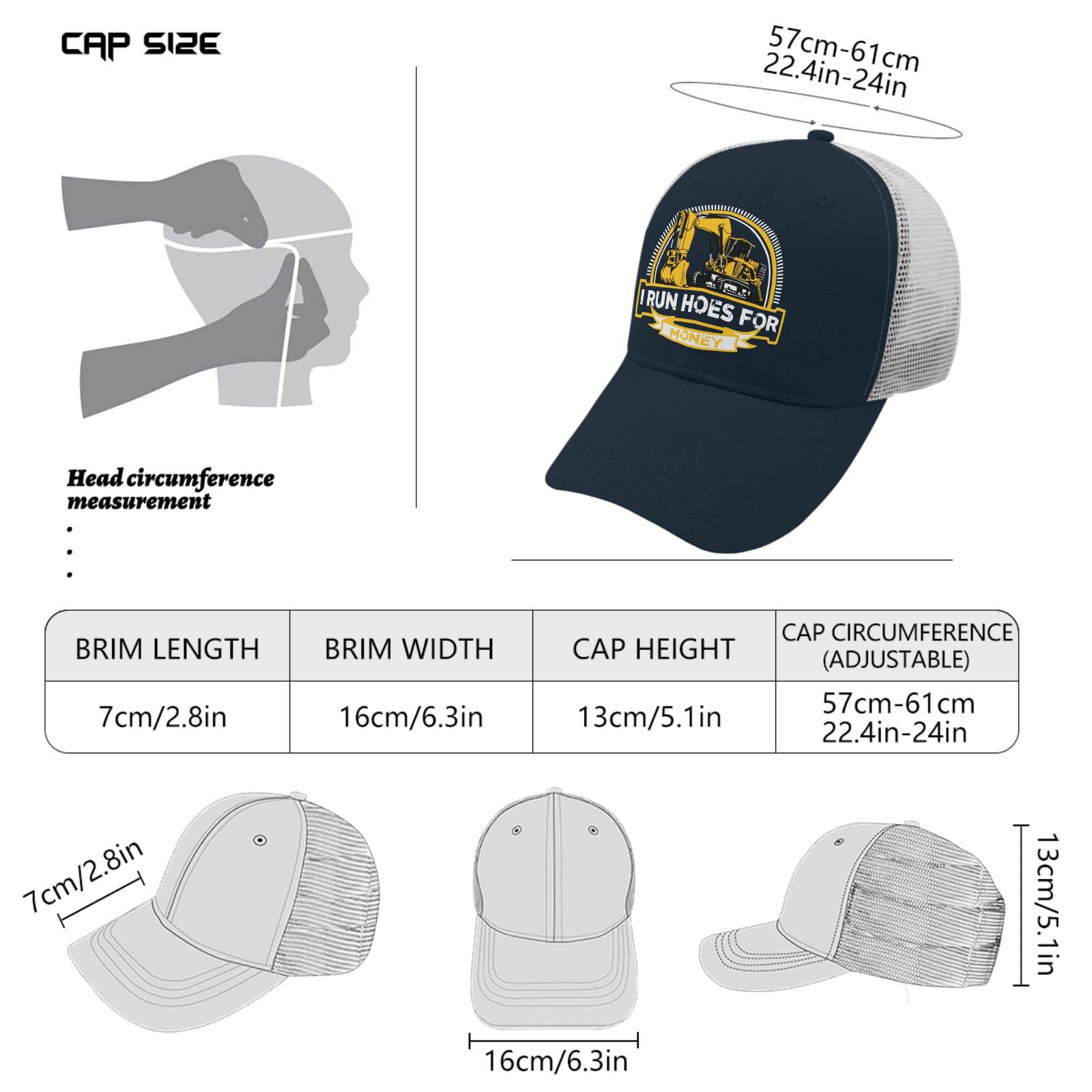 Aumgo Construction Workers Funny Hats for Men Trucker Cap Trucker Hat Men I Run Hoes for Money Trucker Cap for Women Marine Blue, One Size-Medium