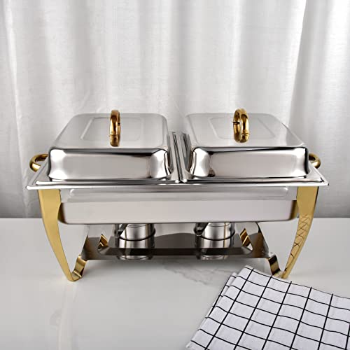 HONHPD 9 Quart Chafing Dish Buffet Set, Stainless Steel Chafing Dishes Silver Rectangular Catering Chafer Warmer with Food Tray Lid and Fuel Holder for Wedding Party Banquet Catering Events