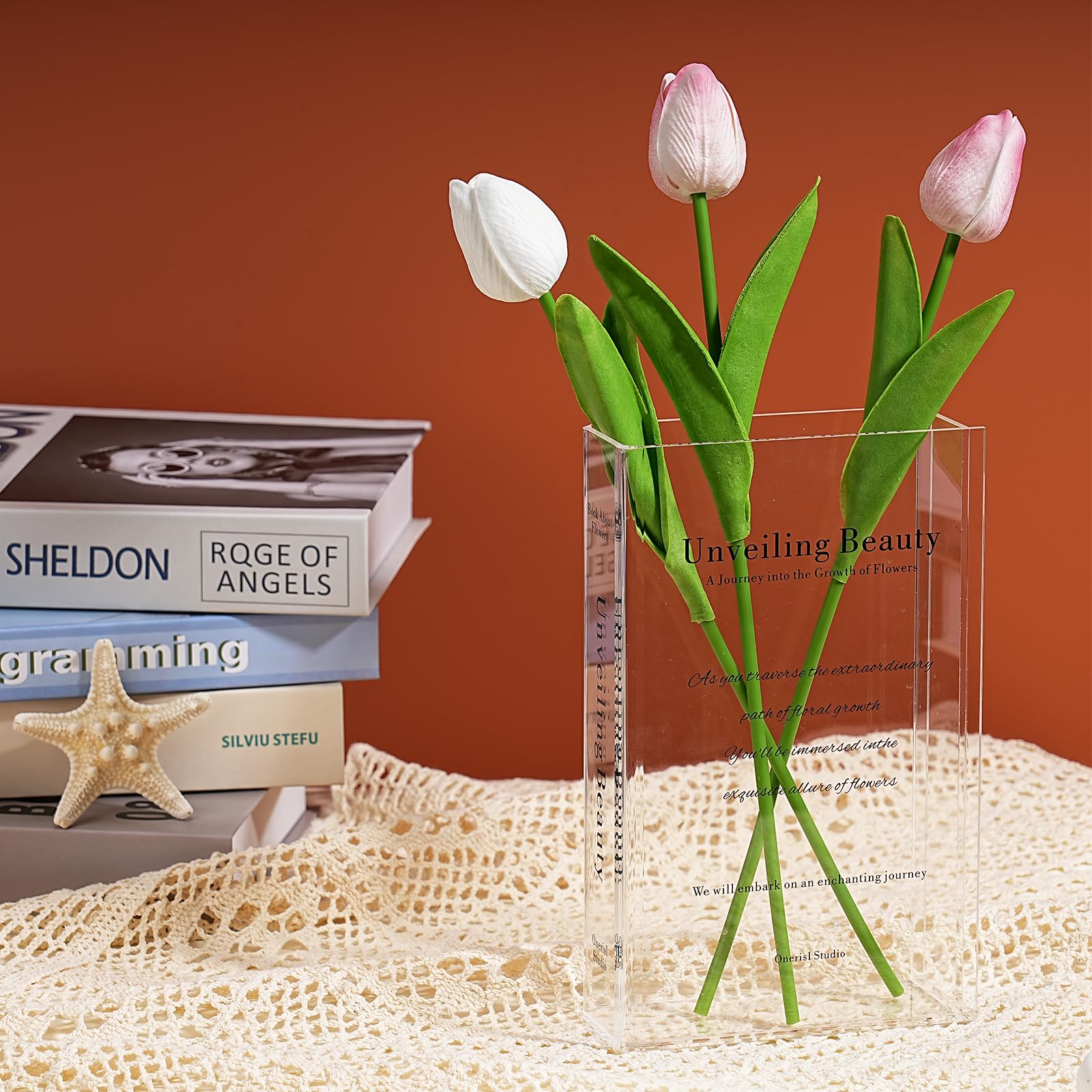 Book Vase for Flowers: Mystery of Growth Clear Flower Vase. Unique Book-Shaped Decor Vase for Floral Arrangements.