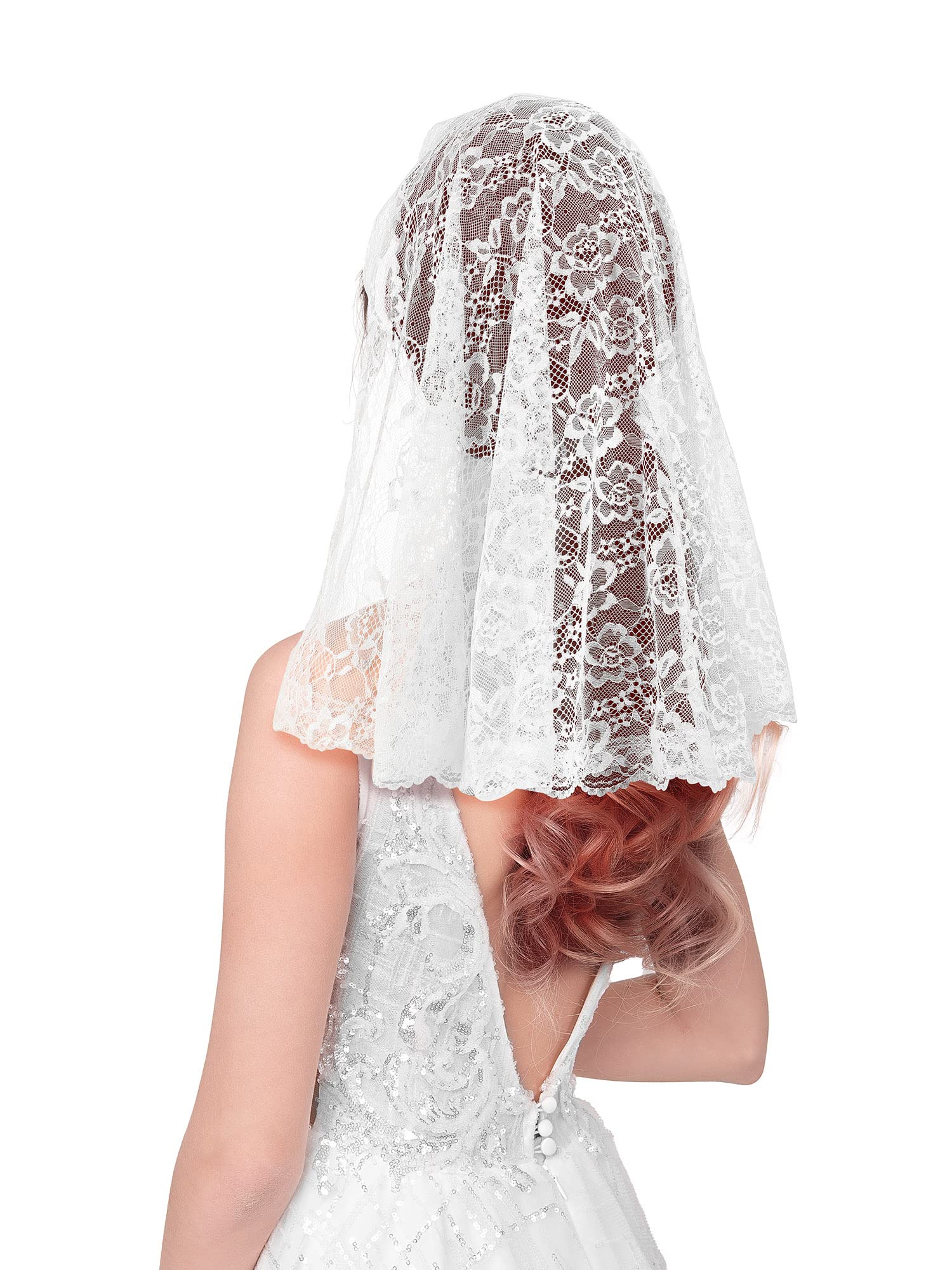 Bencailor 2 Pcs Lace Veils for Church Mantilla Catholic Veil Latin Mass Head Covering Veils for Bridal Women (Classic Style,M)