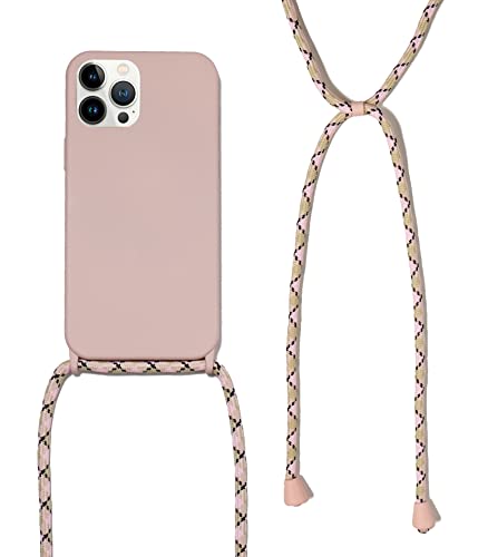 Ecofriendly iPhone 12 and iPhone 12 ProCrossbody Cord Case Leash Hands-Free Adjustable Strap Landyard Shockproof Resistant Cover (Pink)