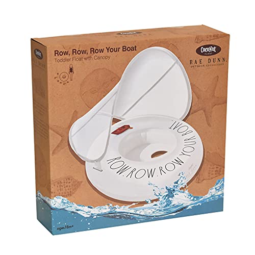 Rae Dunn Toddler Float with Canopy by CocoNut Float Row Row Row Your Boat Theme - Child Sized Inflatable Raft & Durable Water Toy - Stable Ride-On for Summer Parties & Swim Events