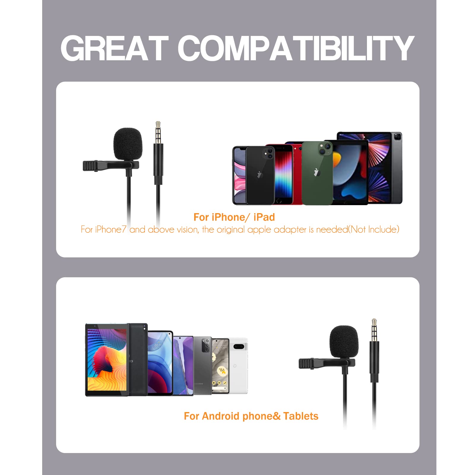 Bluechok Lavalier Microphone, 3.5mm Professional Omnidirectional Condenser Lapel Mic for Apple iPhone Android & Windows Smartphones, YouTube, Interview, Studio, Video Recording, Noise Reduction Mic