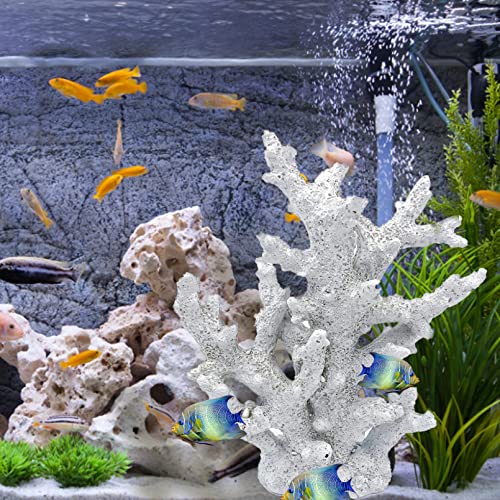 kathson Artificial Coral Ornament Resin Coral Decor for Fish Tank Underwater Sea Plants Decorations Aquarium Landscape (White)