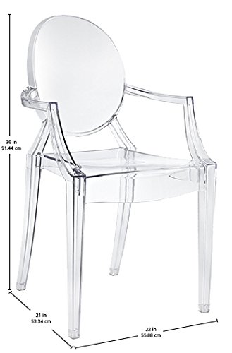 Modway Casper Modern Acrylic Stacking Kitchen and Dining Room Arm Chair in Clear - Fully Assembled