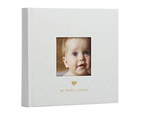 Pearhead My Baby Album, Baby Book Photo Keepsake for New and Expecting Parents, 50 Pages, Holds 200 6ā x 4ā Pictures, Gender-Neutral Baby Accessory, Classic Gray and White Polka Dot