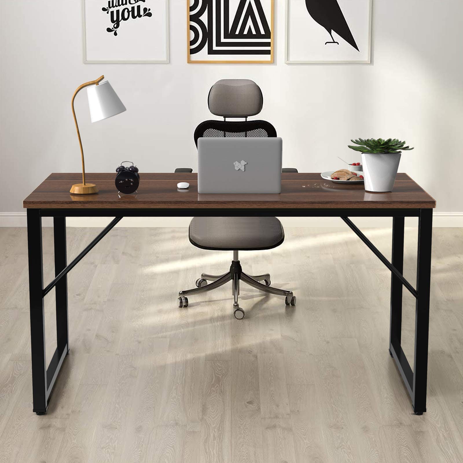 BOSSIN Computer Desk Table 39" Study Writing Table for Home Office,Modern Sturdy Office Desk for Small Spaces,Black and Brown(Brown)