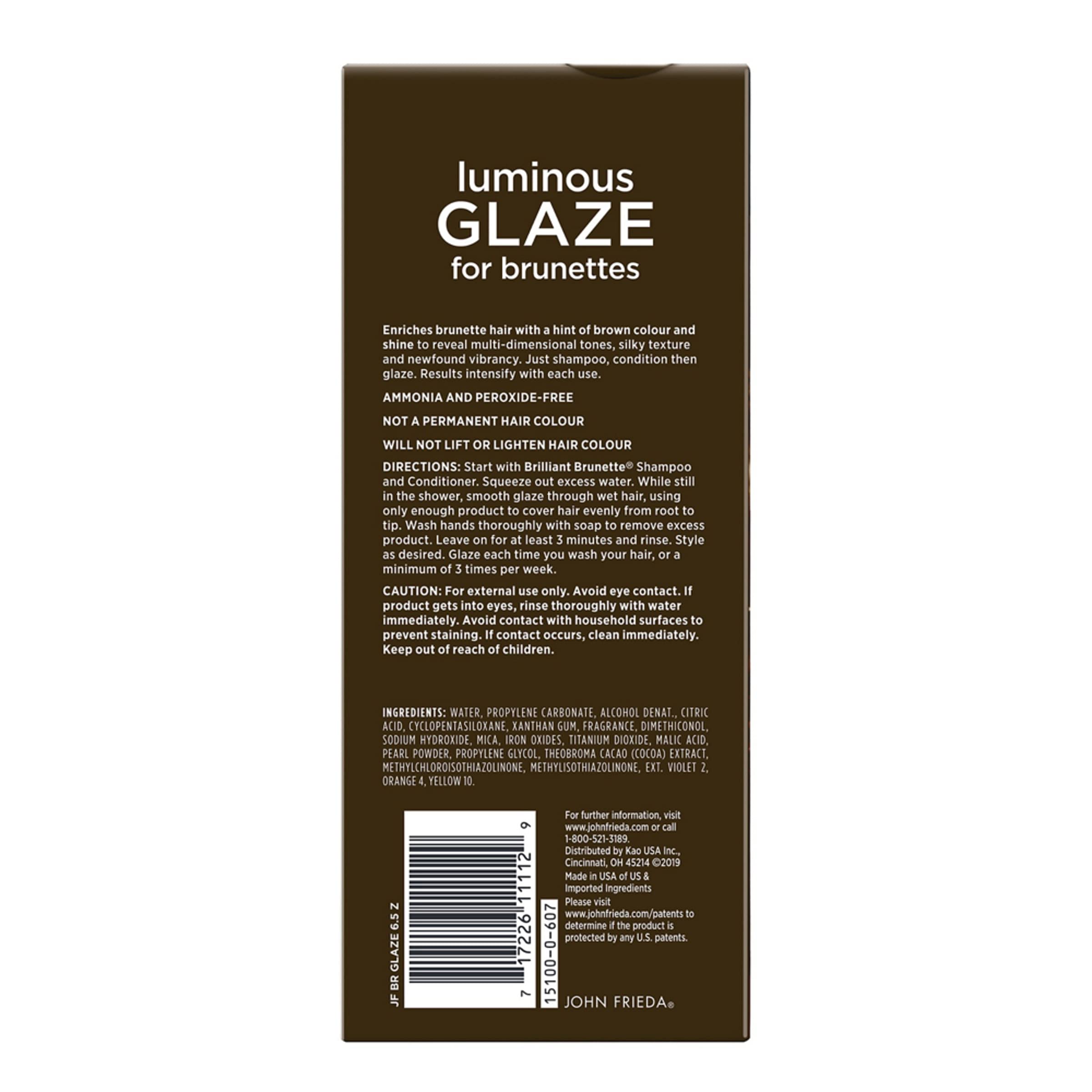 John Frieda Brilliant Brunette Luminous Glaze, Hair Gloss Enhances Rich Color and Boosts Shine for Silky Brunette Hair, Enhances While Mending Damaged Hair Surfaces, 6.5 Oz