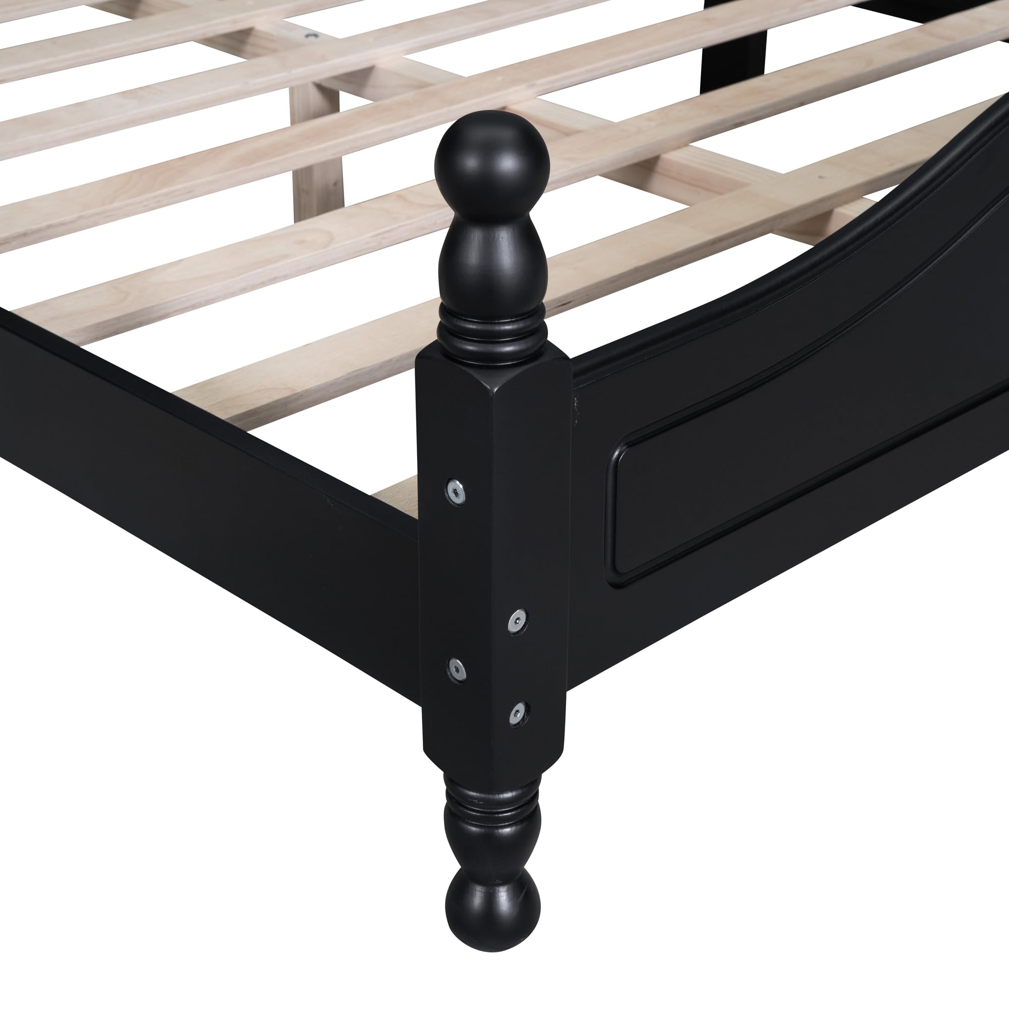 Harper & Bright Designs Full Size Platform Bed with Headboard, Retro Style Full Size Bed Frame, Full Wood Bed Frame with Slat Support for Bedroom, No Box Spring Needed (Black)