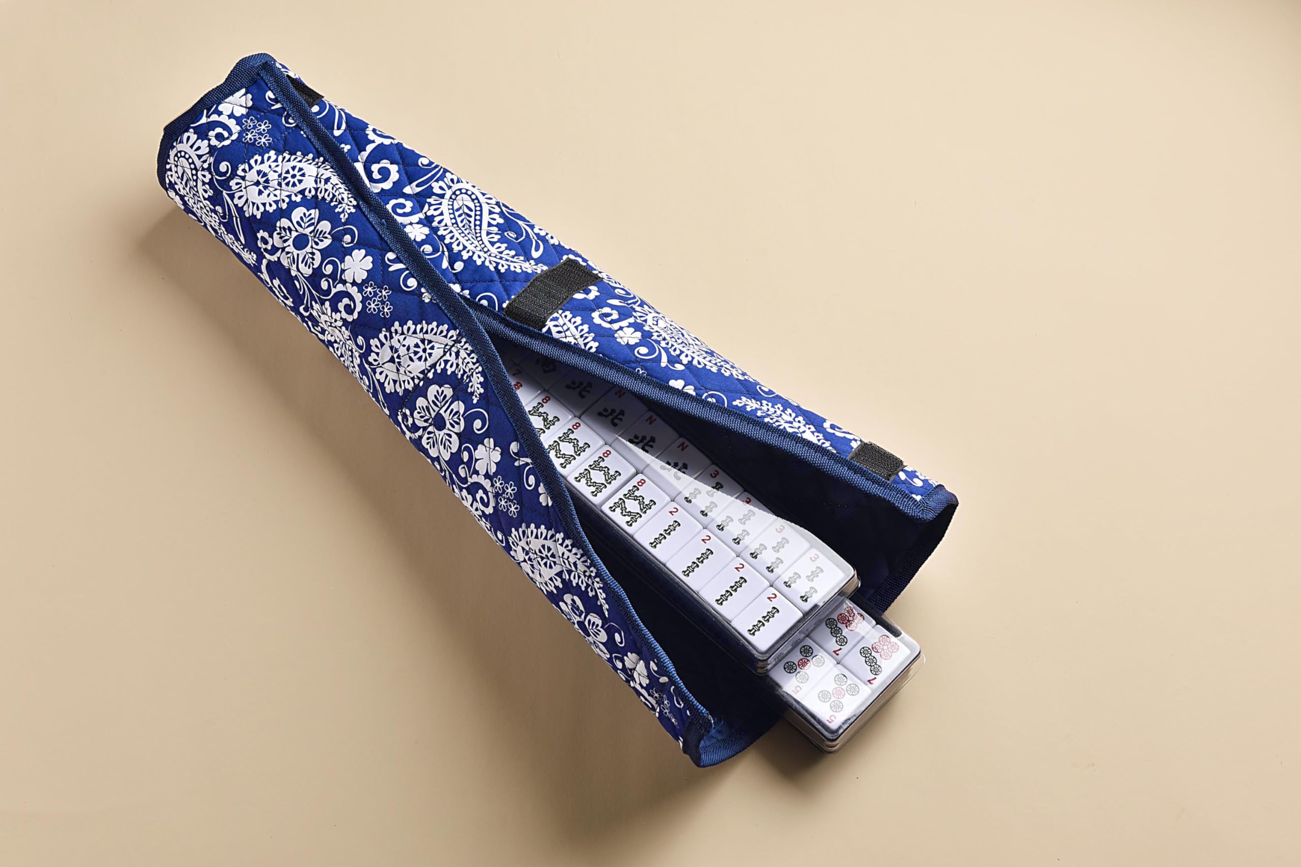 Mose Cafolo American Mahjong Game Set, Blue Paisley Carrying Bag,166 Premium White Tiles,4 All-in-One Color Rack/Pushers,100 Chips,1 Wind Indicator, Complete Mah Jong Tiles Set, Mah Jongg Set