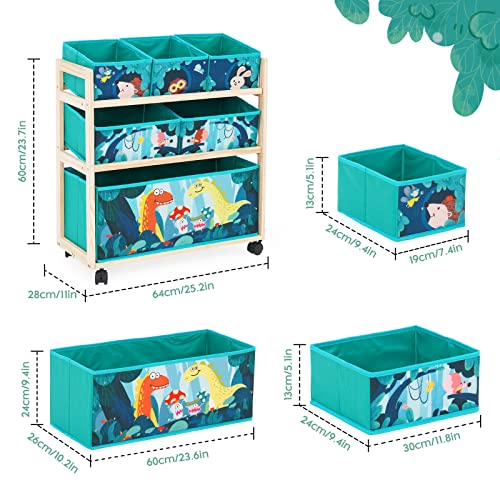 Toy Storage Organizer with Wheels, Utility Storage Cabinet, Rolling Cart with Large Storage Bins for Hold ing Toys, Books, Blankets, Blocks
