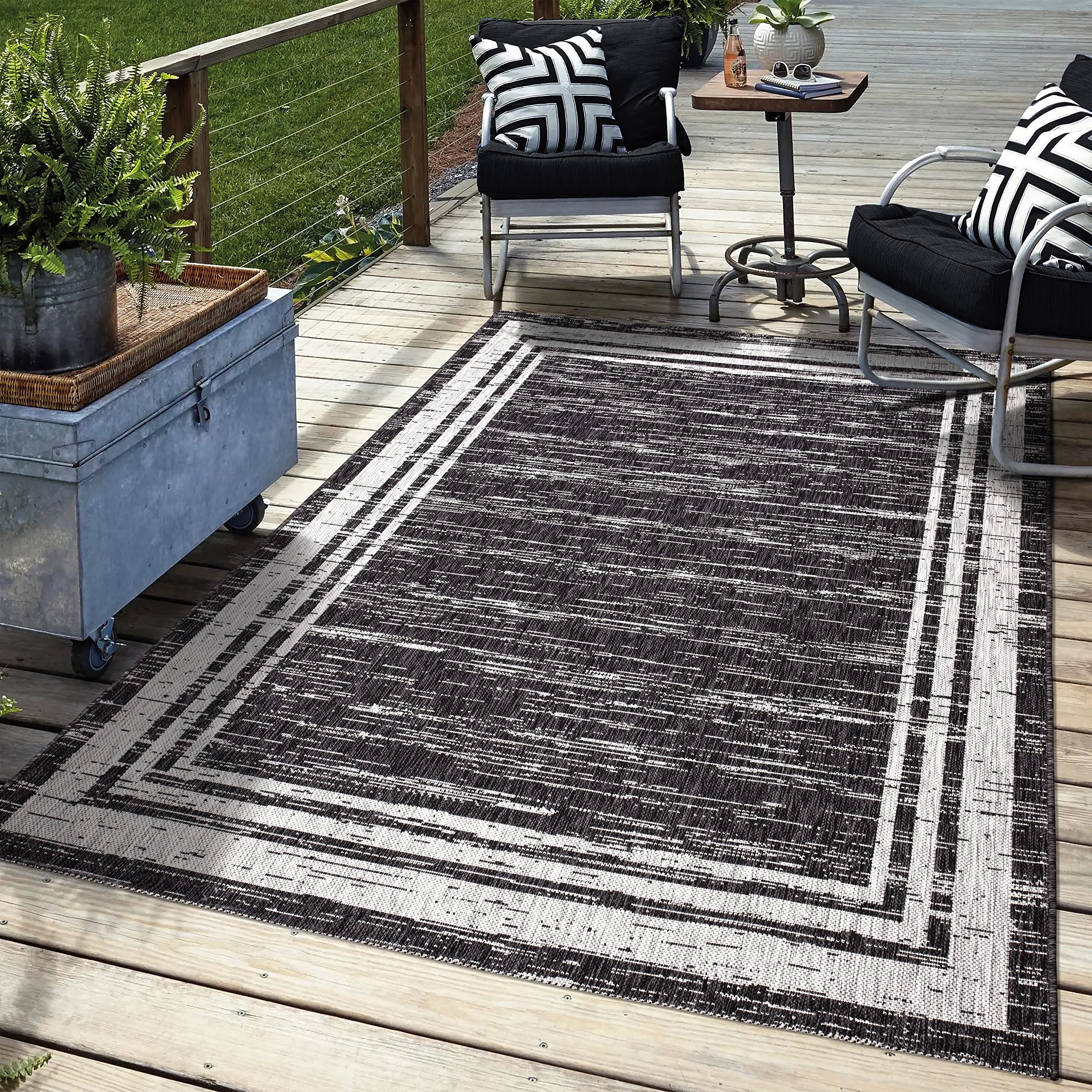 Keen Home Design Modern Outdoor Rug - 8x10 Washable Indoor/Outdoor Rug for Patio, Kitchen, Balcony, Beach, Garden, Deck and Porch. Size: 7'9" x 10'2"
