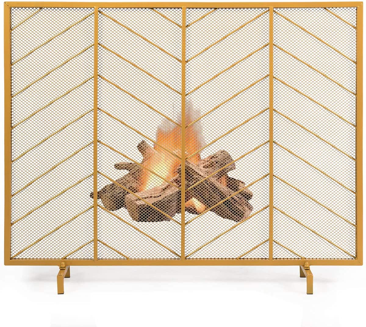OFFICEJOY 39 x 29in Fireplace Screen, Single Panel Wrought Chevron Fireplace Screen, Iron Mesh Fire Spark Guard for Living Room, Bedroom, Metal Fireplace Decoration for Indoor & Outdoor