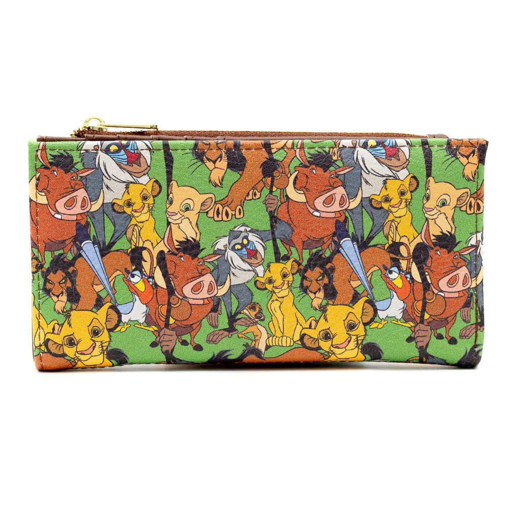 Buckle-Down Disney Wallet, Fold Over, Snap Pouch, The Lion King Characters Stacked Green, Vegan Leather