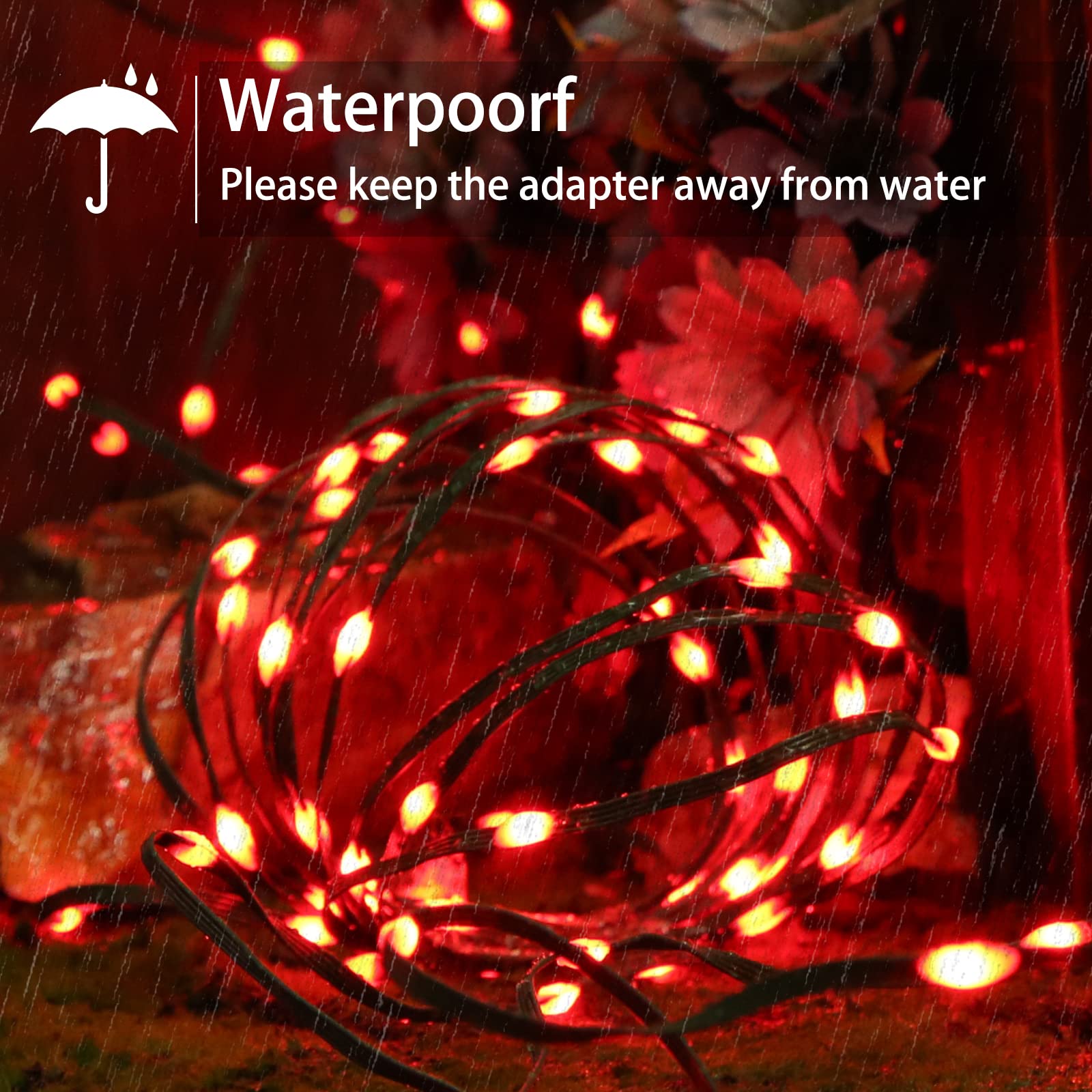 Joomer Red Christmas Lights, 66ft 200 LED String Lights 8 Modes Plugin Timer Indoor Outdoor Fairy Twinkle Lights for Home,Garden,Trees, Christmas Decorations