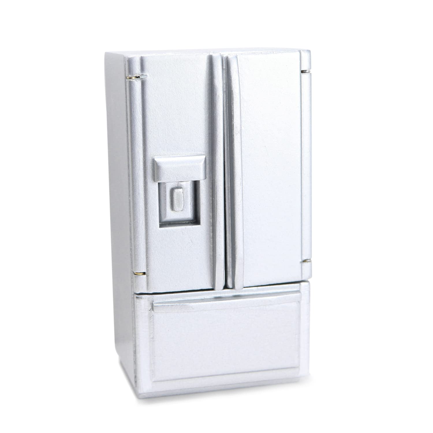 Miniature Dollhouse Fridge 1:12 Furniture Decoration Accessories Mini Refrigerator Kitchen Living Room Scene Model Ornaments (Silver)