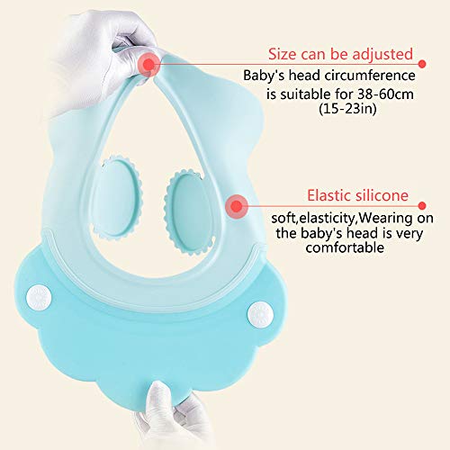 Baby Shower Cap Bathing Cap Safe Silicone Protection Bath Cap Soft Adjustable Visor Hat for Protector Head Eye Ear Shampoo Caps for Toddler,Baby, Kids,Children(Blue)